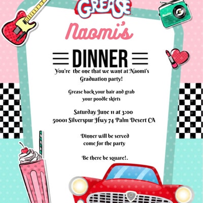 Digital Invitation Template for Grease Themed Party. - Etsy