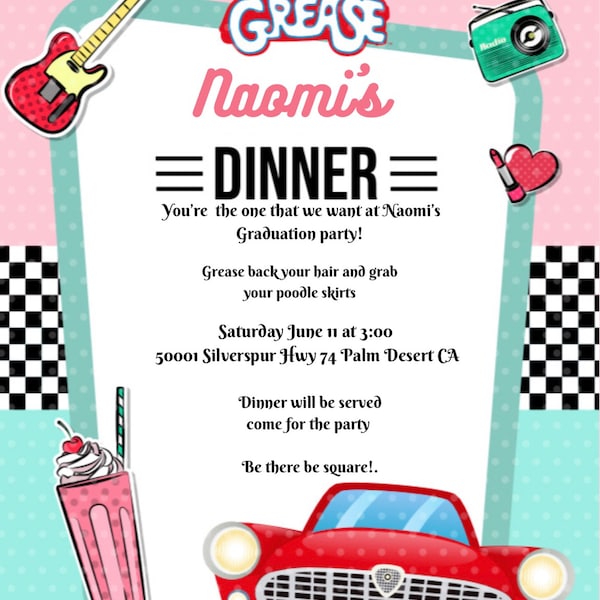 Digital Invitation Template for Grease Themed Party. - Etsy