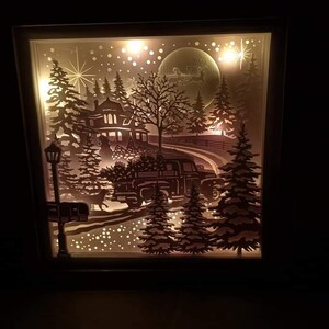 Merry Christmas Shadow Box/lightbox Snow Santa's Cabin | Etsy Canada