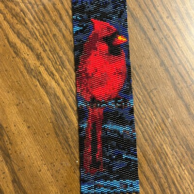 Red Cardinal Bird Peyote Bead Pattern, Bracelet Cuff, Bookmark, Seed ...