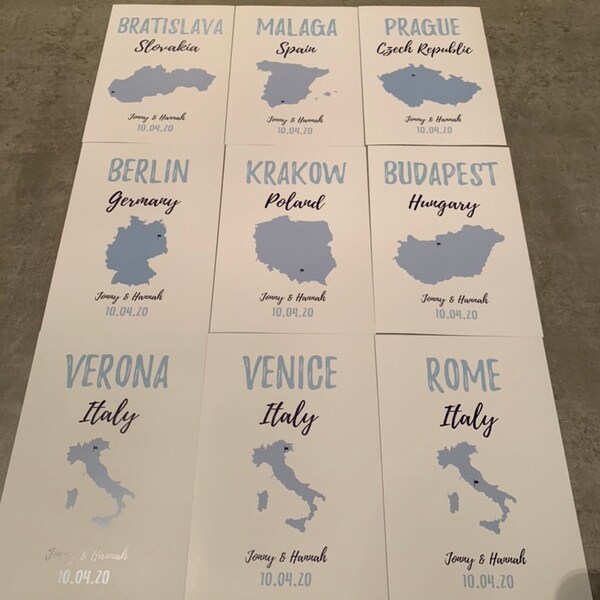 Travel Theme Table Name Cards for Destination Wedding- Cities/countries ...