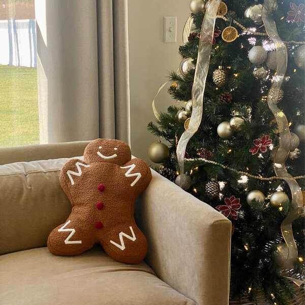 Gingerbread Man Sherpa Pillow, Gingerbread Man Pillow, Faux Fur ...