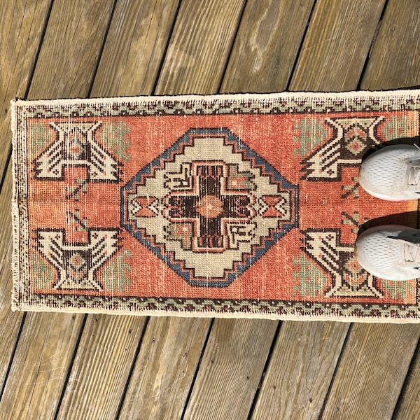 2x5 Red Green Rug, Modern Decor Vintage Turkish Rug 2x5, Small Mini ...