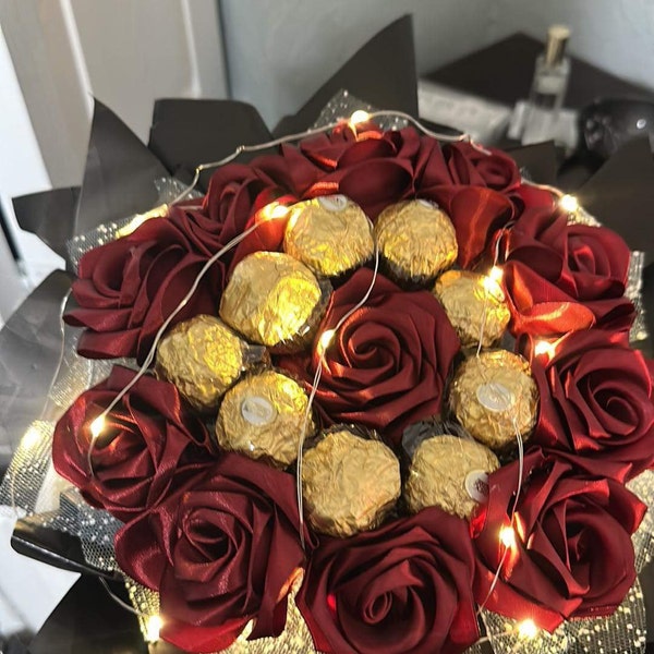 8 Roses Bouquet, Roses Bouquet, Satin Ribbon Rose Bouquet, Happy ...