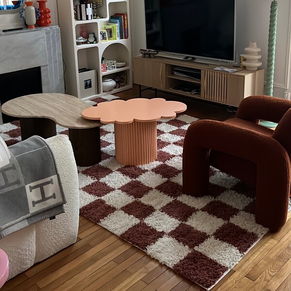 Round Fluted Table Wooden Fluted Table Creamy White Coffee Table Ribbed ...