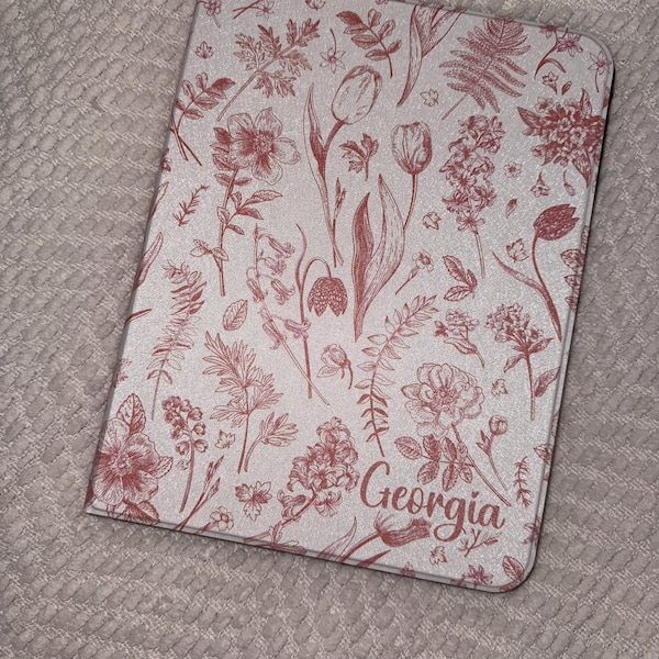 Custom Name Pink Botanical iPad Case iPad Pro 13 12.9 11 Air6/7 M3 A16 ...