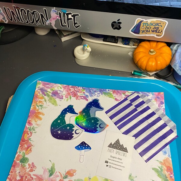 Cosmic Fox Vinyl Sticker, Space Fox Clear Sticker, Ombre Arctic Fox ...