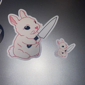Adorable Bunny With Knife Waterproof Glossy Vinyl Sticker - Etsy