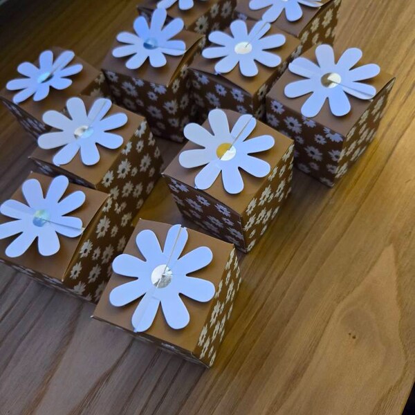 10 Daisy Gift Boxes, Daisy Favour Boxes, Floral Table Decor, Kraft Gift ...