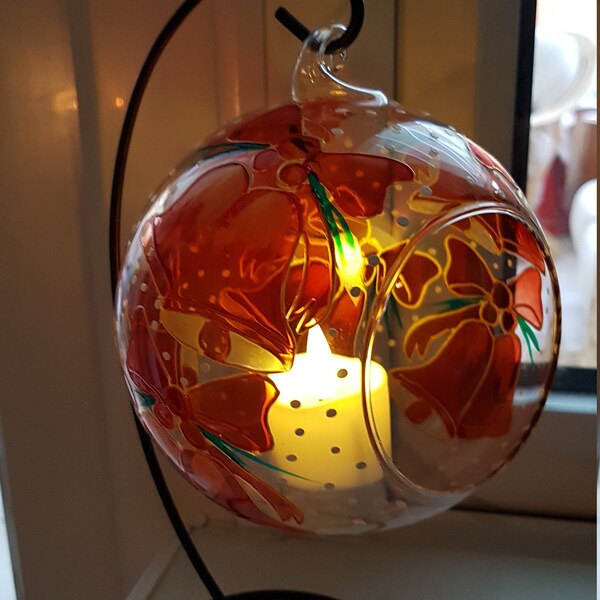 Stained Glass Christmas Bauble Candle Holder With Metal Stand - Etsy