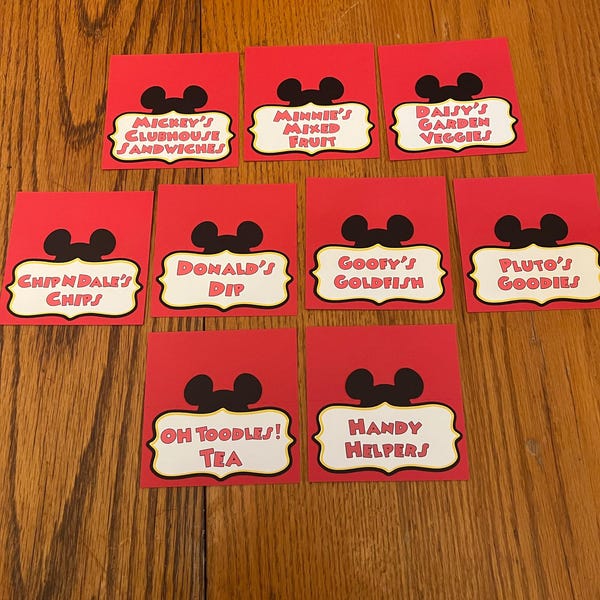 Mickey Mouse Birthday Place Cards Food Labels Party Decoration Minnie ...