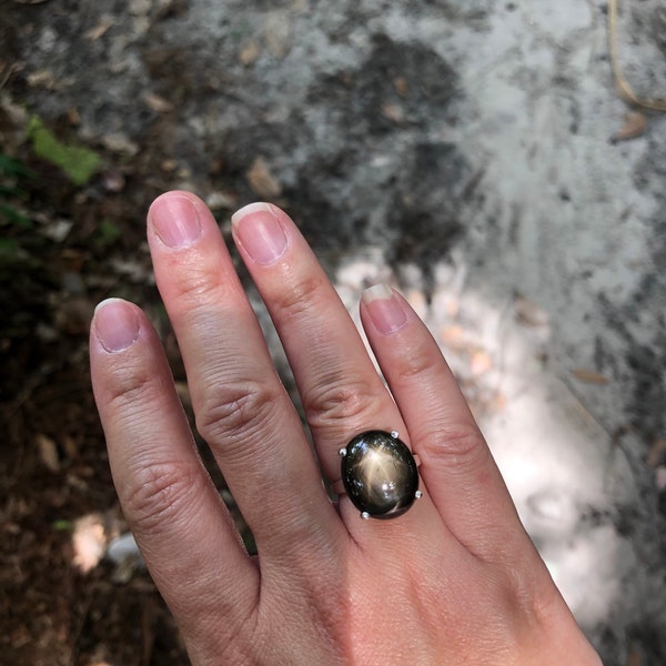 Large Intense Blue Lab Quartz in Sterling Silver Cocktail Ring 8.9ct ...