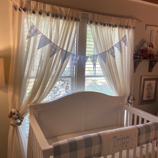 Blue Gingham Party Banner, Bunting, Pennant Flags, Vintage Style ...