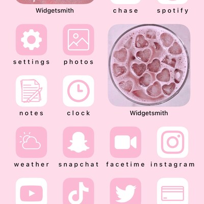 Pink App Icons, iPhone Theme Pack, Aesthetic Pink Rose Icons, Art ...