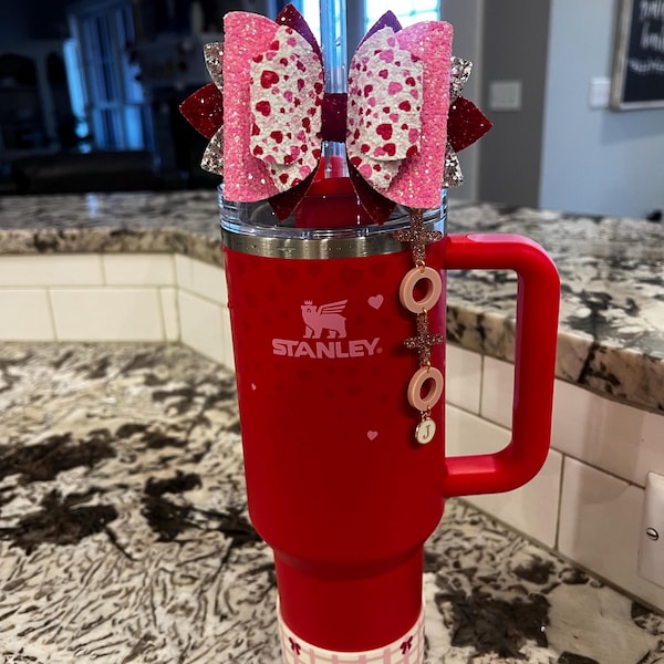 Pink Parade Stanley Tumbler Bow Straw Topper Neon Pink and Gold Stanley ...