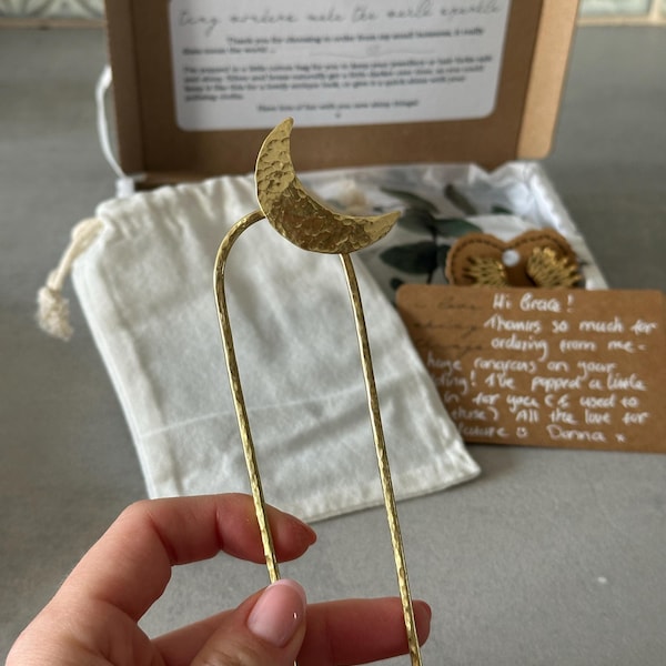 Handmade Hair Stick Barrette Pin | Pebble Gold Hammered Brass Round ...