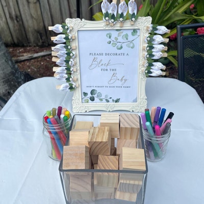 Decorate a Block Baby Shower Sign Printable . Greenery and Gold . Baby ...