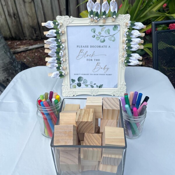 Decorate a Block Baby Shower Sign Printable . Greenery and Gold . Baby ...