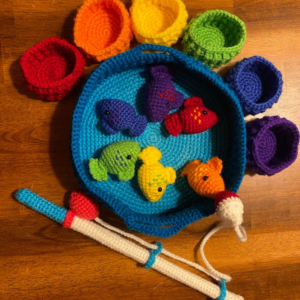 Crochet Fishing Game PDF Pattern: Magnetic Fish, Color Sorting Toy (DIY ...