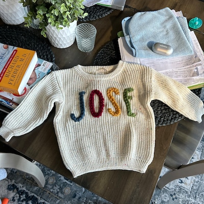 Custom Name Boy Sweater, Personalized Name Sweater, Hand Embroidered ...