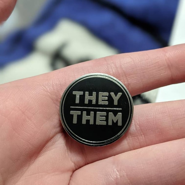 They Them Pronoun Pin Silver or Gold 1-inch Round Hard Enamel ...