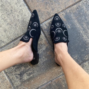 Witchy Embroidered Hecate Triple Moon Star Mules Witchy - Etsy Australia
