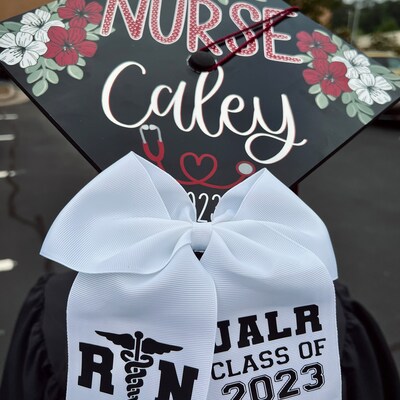 Custom cherry Blossom Bsn Graduation Cap Topper, Nursing Graduation Cap ...