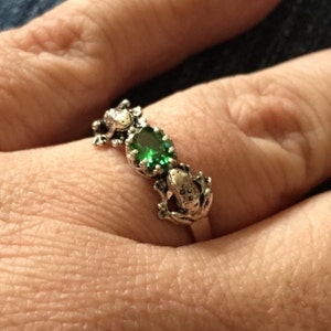 Frog Ring, Emerald Green Cubic Zirconia, Hand Crafted Recycled Sterling ...