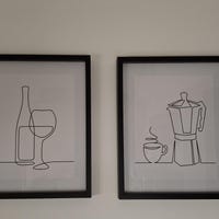 Kitchen Wall Art Set of 5, Line Drawing Kitchen Prints, Housewarming ...