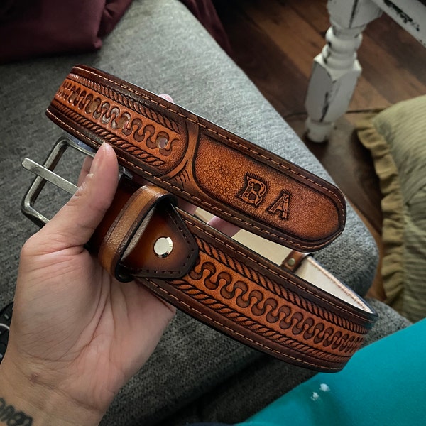 Personalized Leather Belt, Tooled Leather Belts, Western Belt, Mens ...