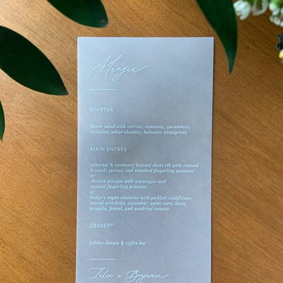 Translucent Vellum Menu Minimal Wedding Menu Brush - Etsy