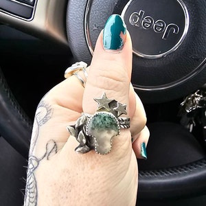 Jade Ring. Sterling Silver Goth Ring. Spiderwebs and Spider Ring. One ...