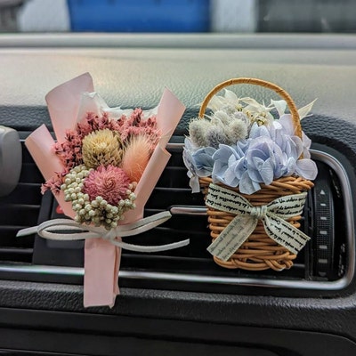 Handmade Mini Natural Dried Flower Bouquet rosy Car - Etsy
