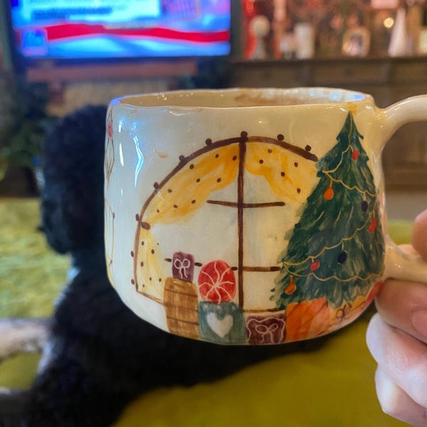 Christmas Handmade Ceramic Mug, Elegant Handmade Ceramic Mug With Mini ...
