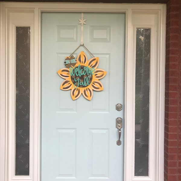 Sunflower Door Hanger, Sunflower, Welcome Sign, Door Decor, Wooden Door ...