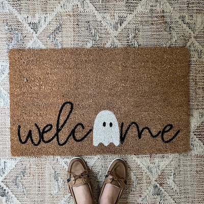 Pink Halloween Doormat Ghost Welcome Mat Halloween Decor - Etsy