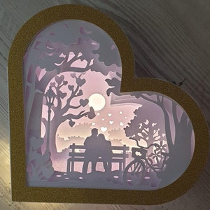 PDF, SVG, Studio Template Creating Couple Sitting Heart Shadow Box, DIY ...