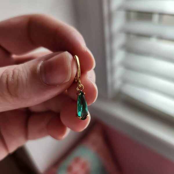 Vintage Ruby Red Teardrop Jewel Huggie Hoop Earrings - January Birth ...