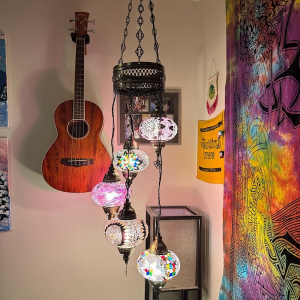 Turkish Ceiling Lighting, Turkish Pendant Lamp, 3 Globe Mosaic Hanging ...