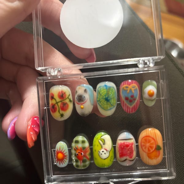 Bold Color Airbrush Long Stiletto Press on Nails, 3D Glam Goth False ...