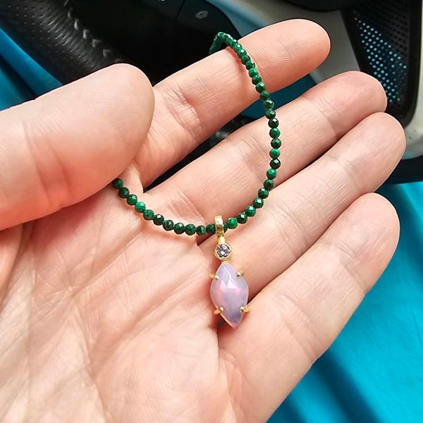 Lavender Fire Ethiopian Opal Bar Pendant Necklace, Handmade Pendant ...