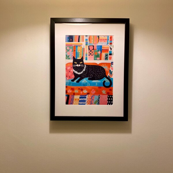 Cat Sitting on the Sofa Print, Colourful Poster, Gift for Animal Lovers ...