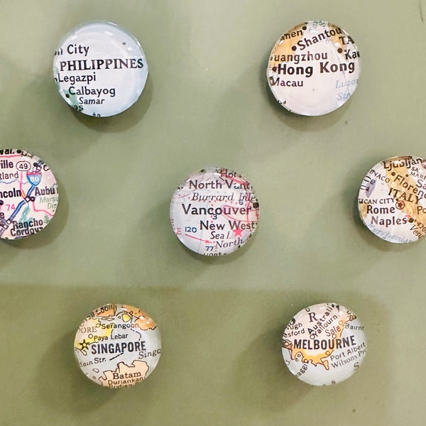Custom Vintage Map Magnets, Set of 8 Custom Magnet Set, Map Gifts ...