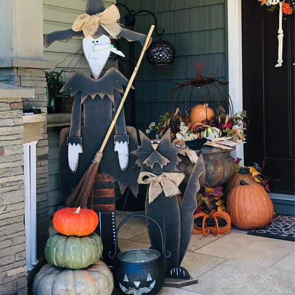 Witch and or Cat Porch Statue Halloween Porch Figure Decor - Etsy