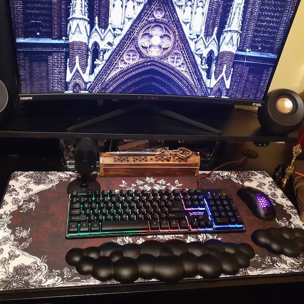 Red Floral Lace Desk Mat - Vintage-inspired Mousepad for Elegant Home ...