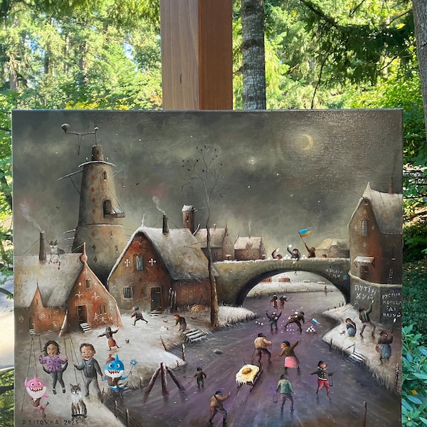 Whimsical Summer Landscape Painting, Pop Surrealism Wall Art Canvas ...