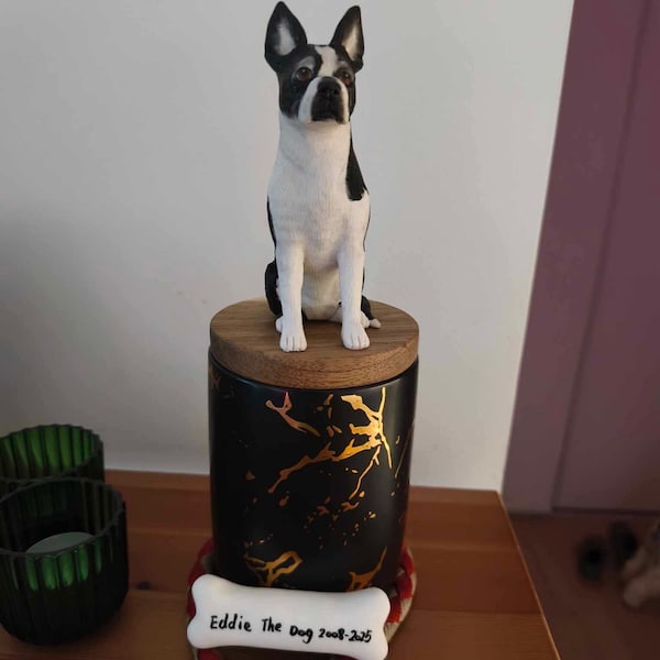 Custom Pet Memorial Urn - Black & Gold Handmade Clay Dog Sculpture Jar ...