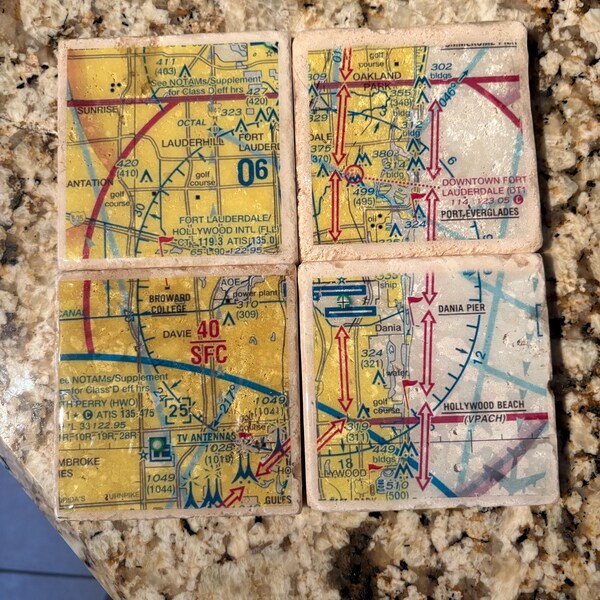 DTW Detroit Aviation Charts on Stone Coasters - Set of 4 Gift Pilots ...