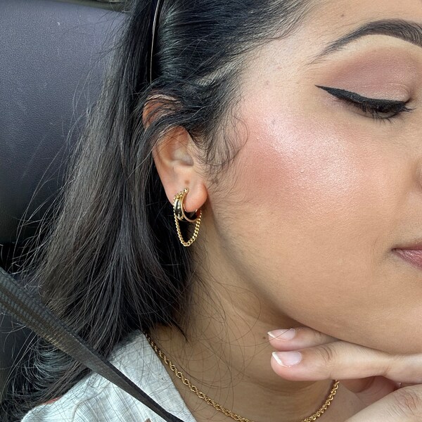 Clip on Earrings Minimalism Gold Silver Twisted Hoops Non Pierced Ears ...