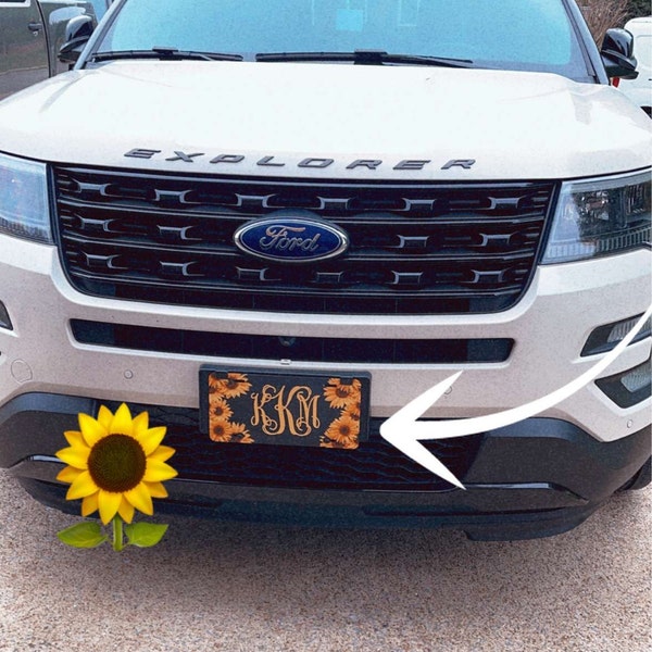 Sunflower License Plate Frame, Monogrammed License Plate, Personalized ...